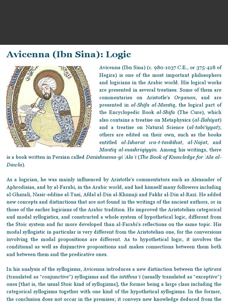 Avicenna (Ibn Sina) : Logic - Internet Encyclopedia of Philosophy | PDF | Modal Logic | Logic