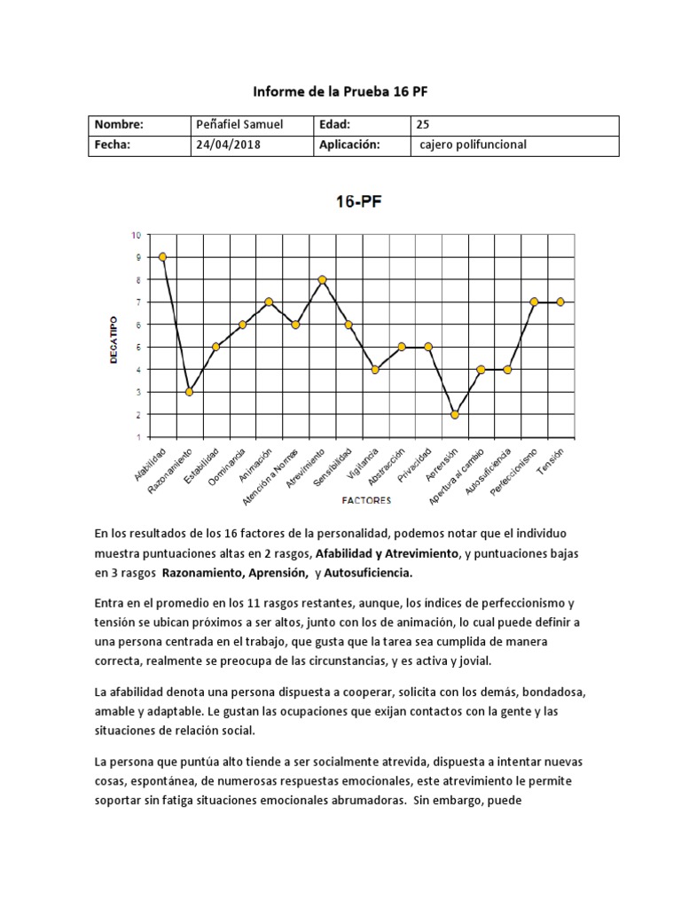 Ejemplo de Informe de La Prueba 16 PF | PDF | Toma de decisiones | Ciencias del comportamiento