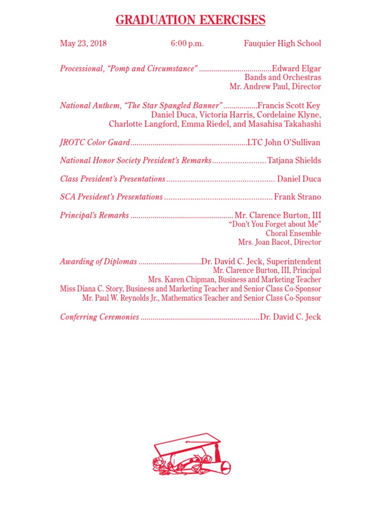 2018 Fhs Graduation Program Pdf Educational Assessment And