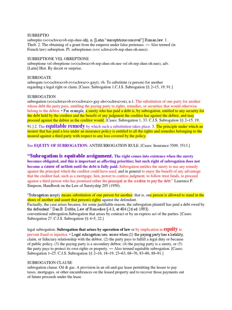 SUBROGATION | Subrogation | Civil Law (Common Law)