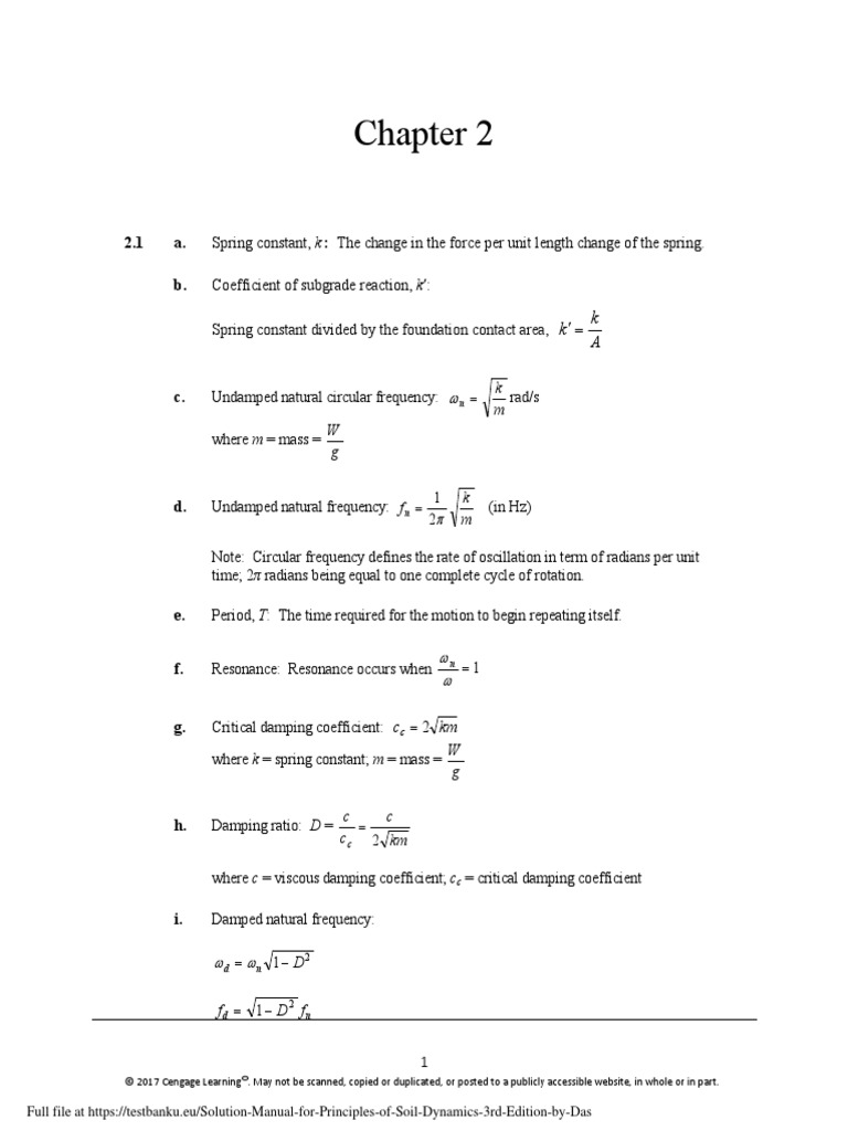 Solution Manual For Principles of Soil Dynamics 3rd Edition by Das PDF ...
