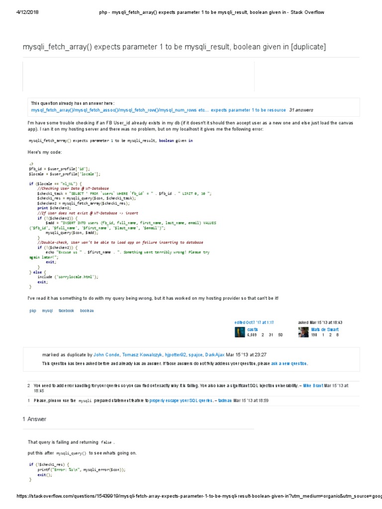 PHP - Mysqli - Fetch - Array Expects Parameter 1 To Be Mysqli - Result, Boolean Given in - Stack ...
