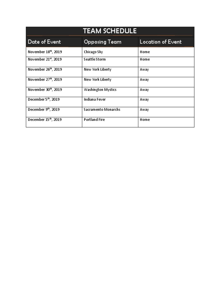 2019 Team Game Schedule | PDF