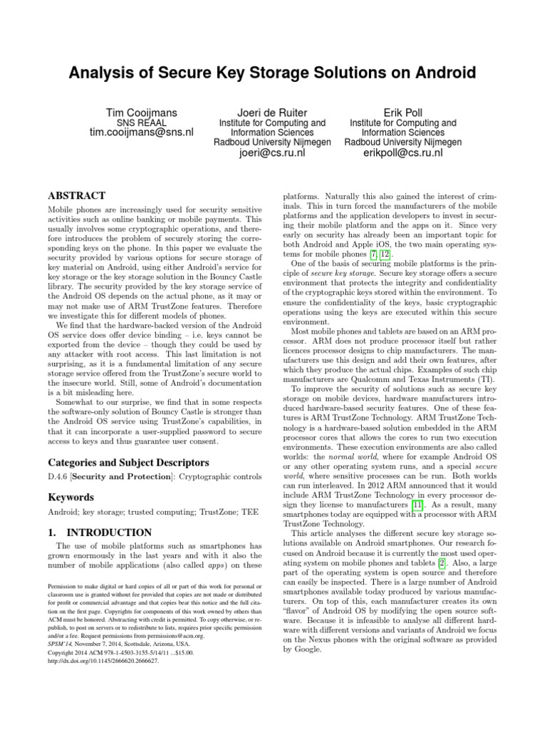 Android Secure Storage | PDF | Android (Operating System) | Operating ...