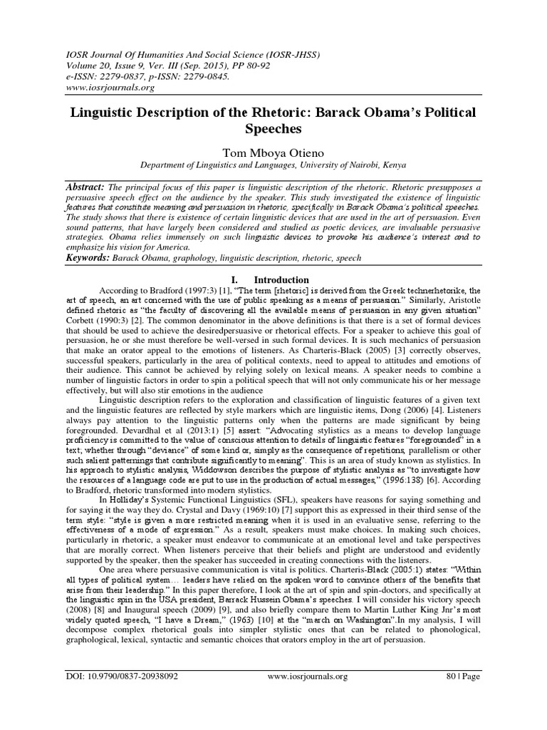 Obama's Rhetoric: Linguistic Analysis | PDF | Metaphor | Rhetoric