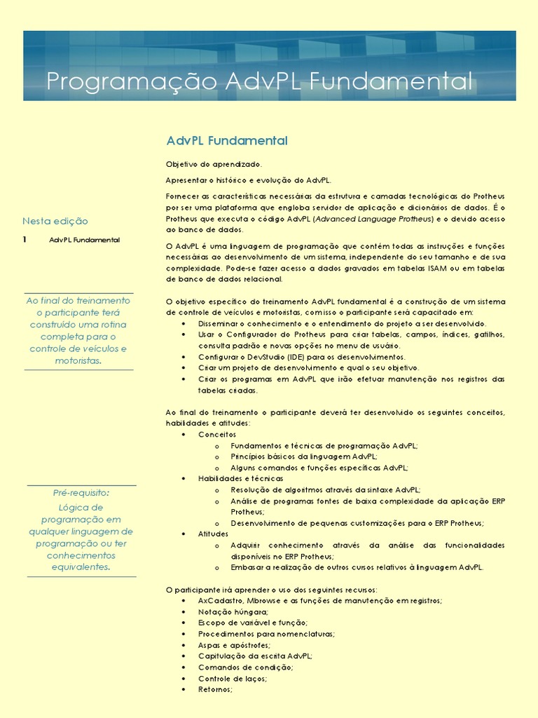 Curso de Programação AdvPL Fundamental | PDF | Linguagem de programação ...