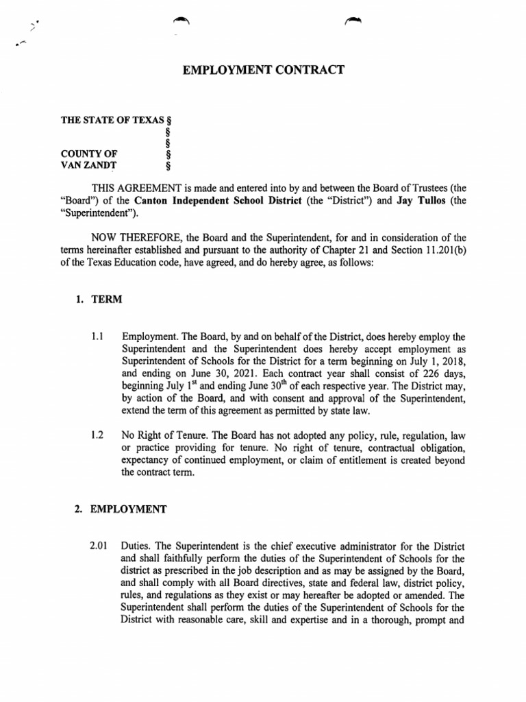 Canton ISD Superintendent Contract | PDF