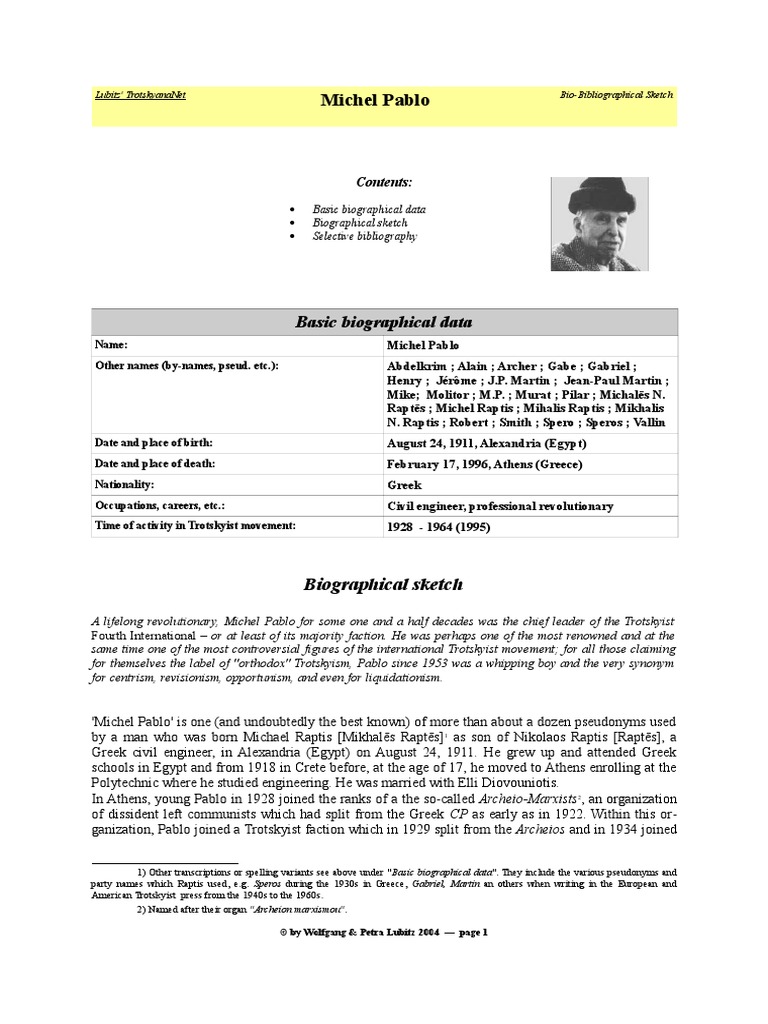 Biografia Michel Pablo PDF | PDF | Political Movements | History & Theory