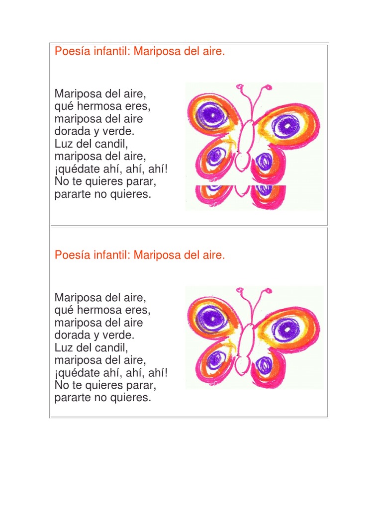 Poema Infantil: Mariposa del Aire | PDF