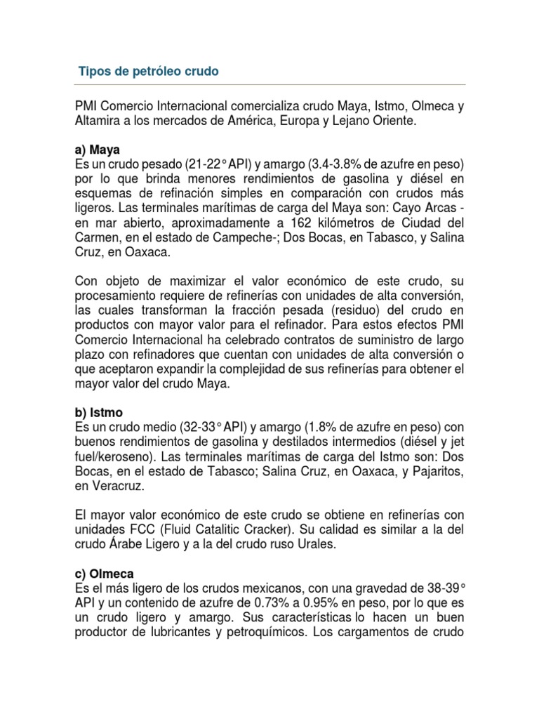 Tipos de Petróleo Crudo | PDF | Refinería de petróleo | Petróleo Tipos de Petróleo Crudo | PDF | Refinería de petróleo | Petróleo