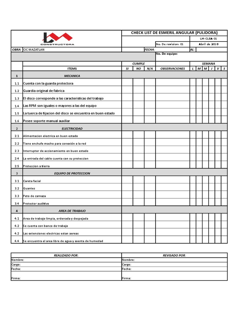 Check List Pulidora | PDF