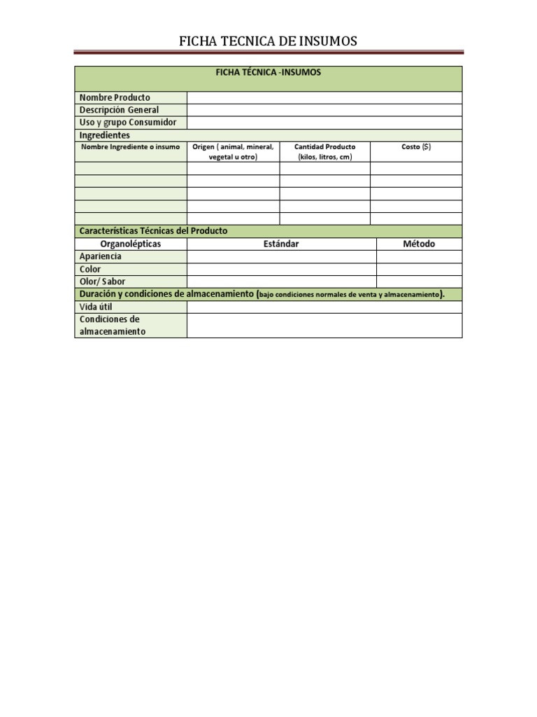 Formato Insumos Producto | PDF