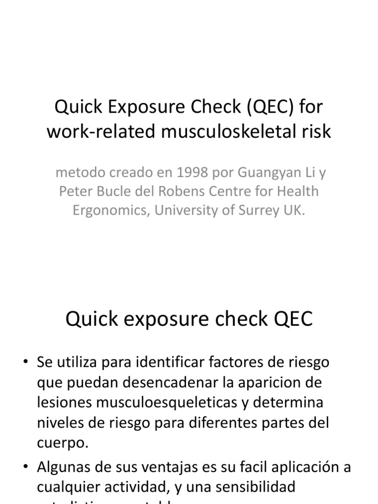 Quick Exposure Check (QEC): An Ergonomic Risk Assessment Tool for ...