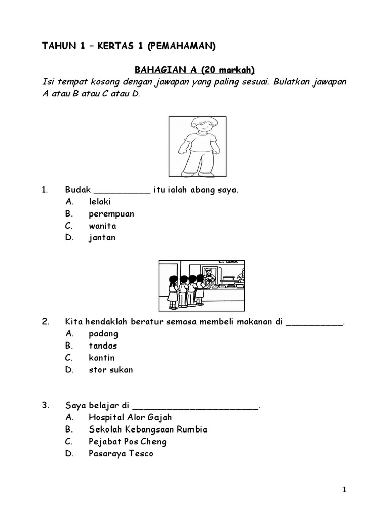 Soalan BM T1 K1 Pertengahan Tahun 2018 | PDF