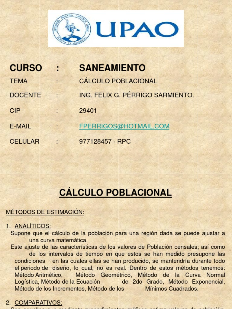 CÁLCULO POBLACIONAL (1) .Pps | PDF | Curva | Análisis