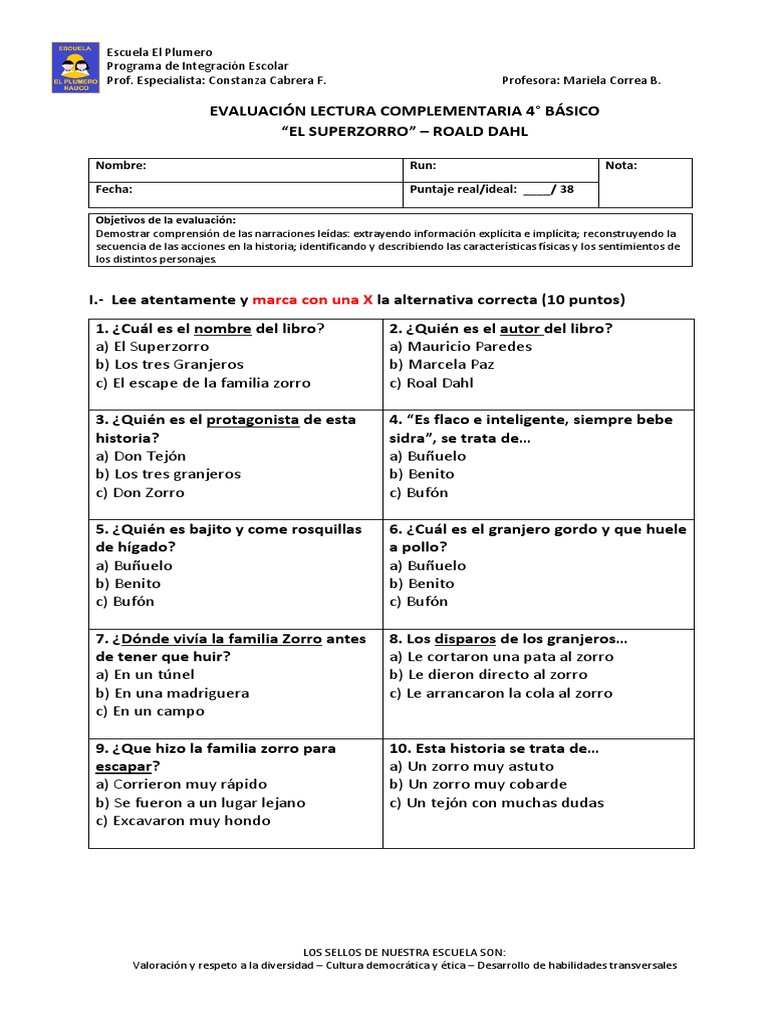 Prueba Lectura Complementaria - El Superzorro | PDF