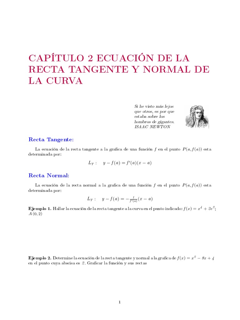 Capítulo 2 Ecuación de La Recta Tangente y Normal de La Curva | PDF ...