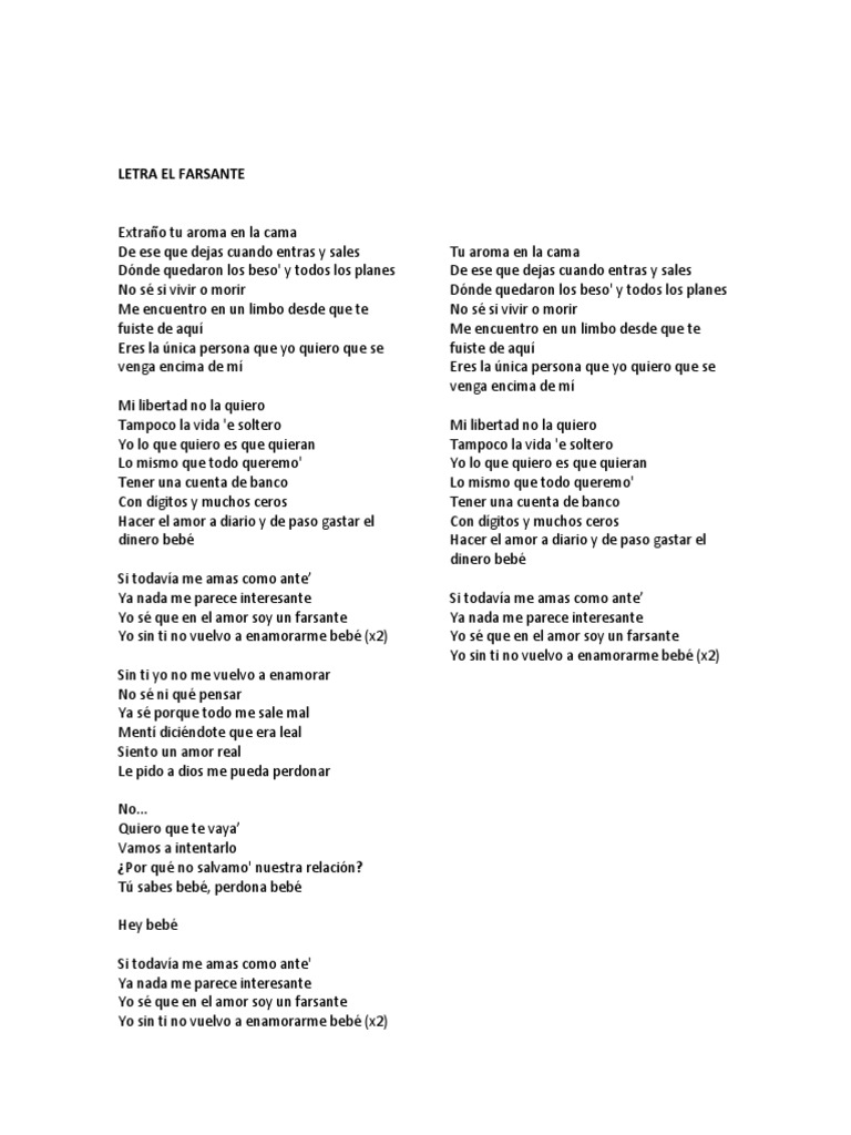 Letra de "El Farsante" y Acordes | PDF | Amor | Entretenimiento (general)