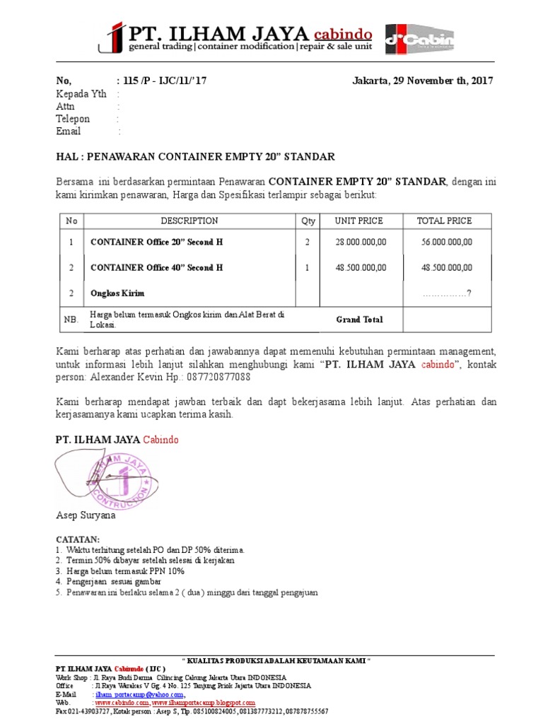 Quotation for Standard 20-inch Empty Containers | PDF