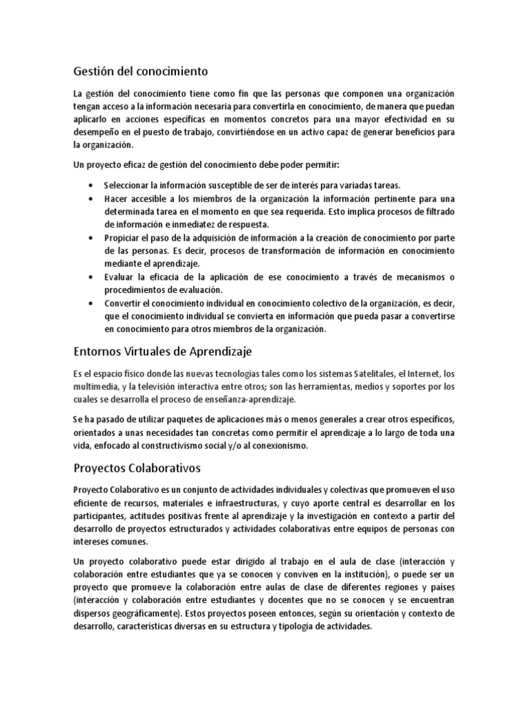 Gestión Del Conocimiento | PDF | Mundo virtual | Conocimiento
