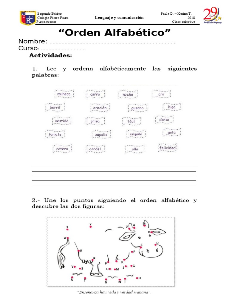 Actividades de Orden Alfabético 2° Básico | PDF | Artes del Lenguaje y ...