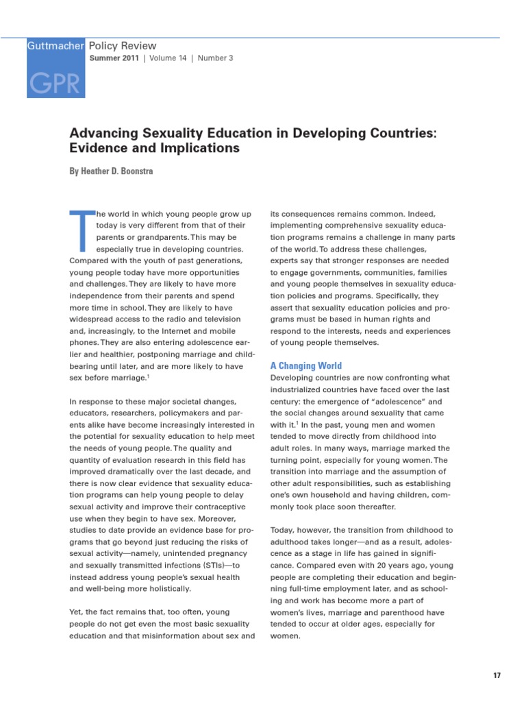 Advancing Sexuality Education In Developing Countries Evidence And