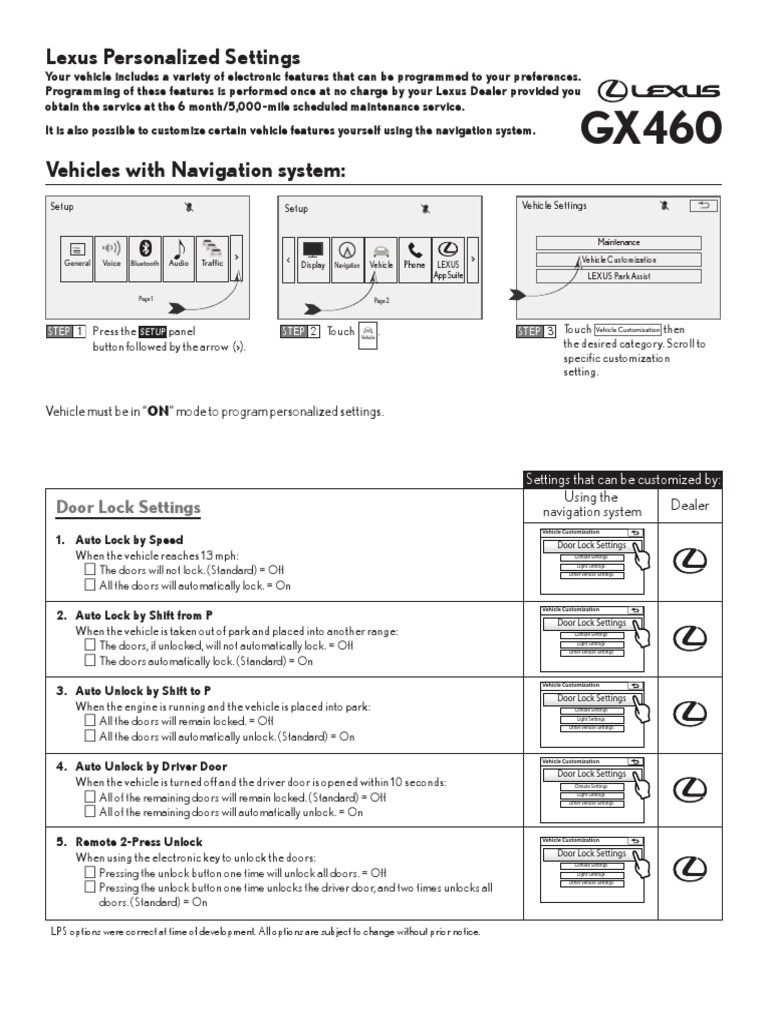 Lexus Personalized Settings | PDF | Headlamp | Car