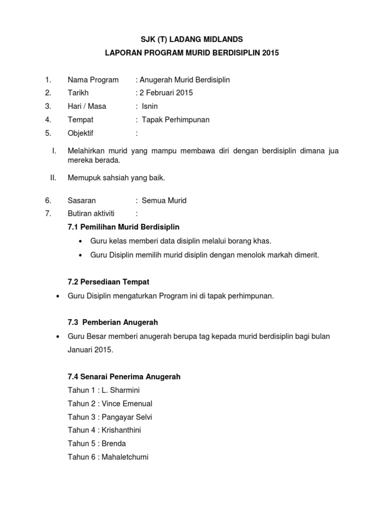 Laporan Program Murid Disiplin | PDF