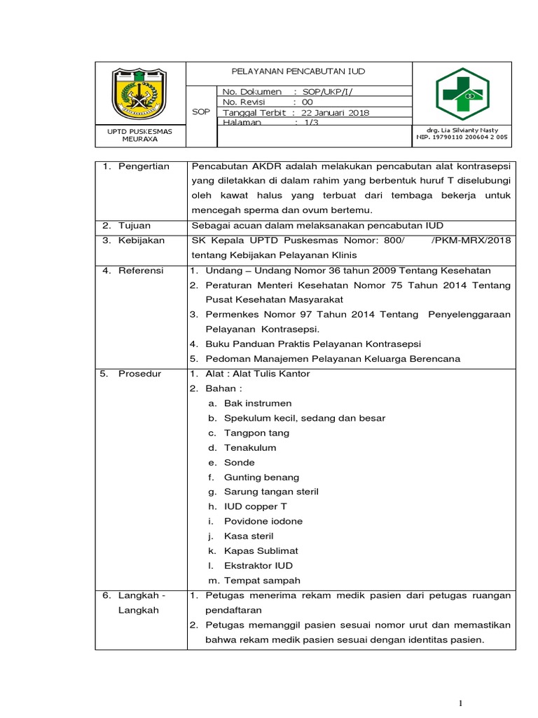Sop Pencabutan Iud | PDF