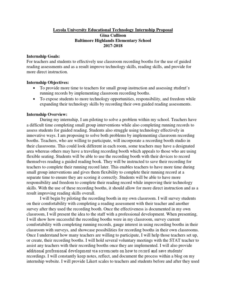 Internship Proposal | PDF | Teachers | Classroom