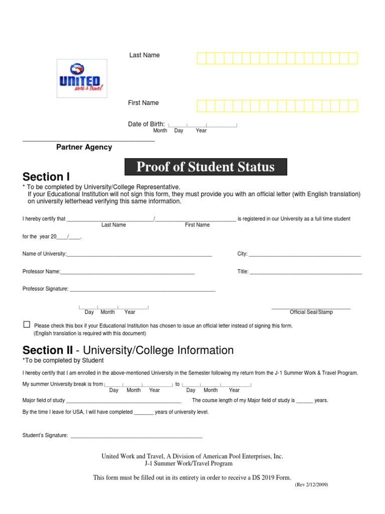 Proof of Student Status Verification Form | PDF | Document