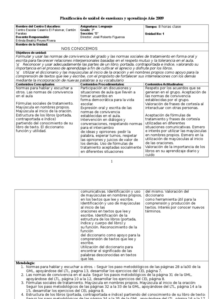 Planificación de Tercer Grado | PDF | Lectura (proceso) | Palabra