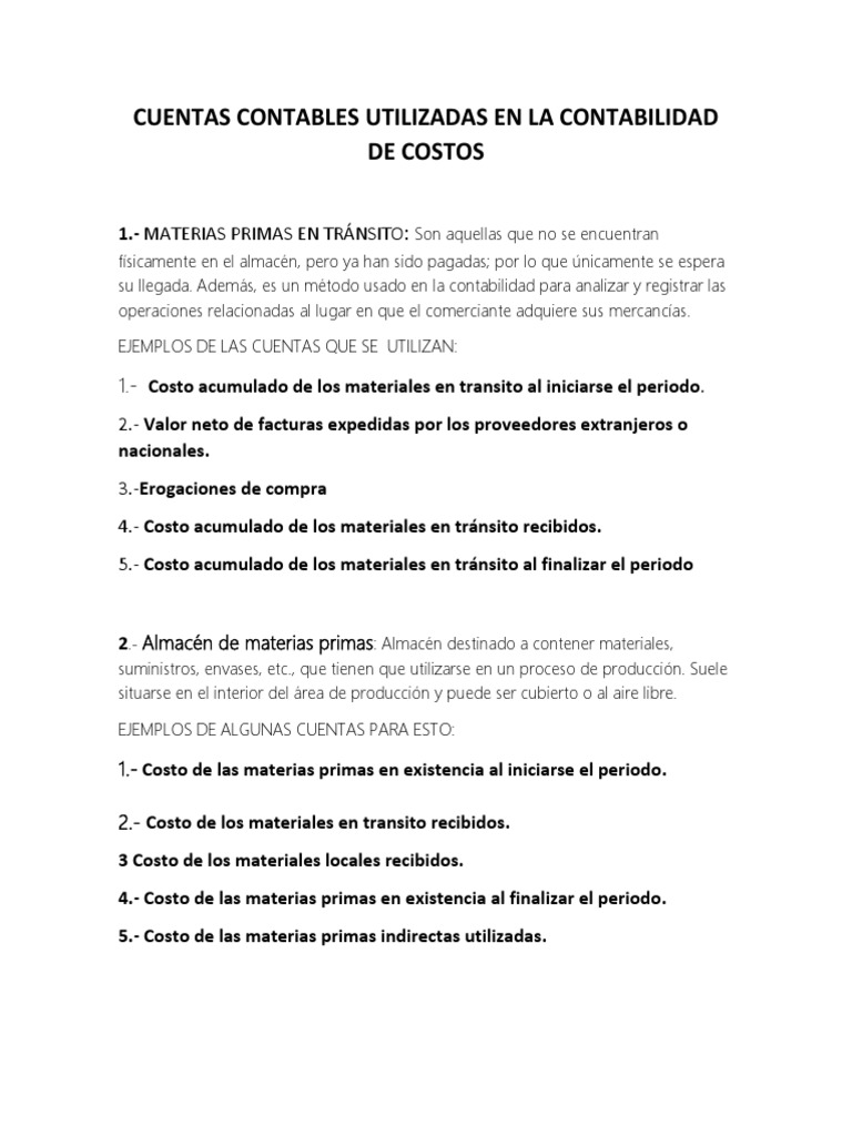 Cuentas Contables Utilizadas en La Contabilidad de Costos | PDF | Costo ...
