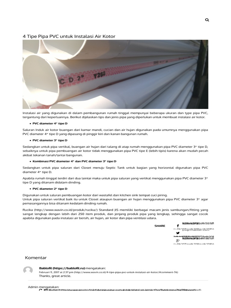 4 Tipe Pipa PVC Untuk Instalasi Air Kotor | PDF
