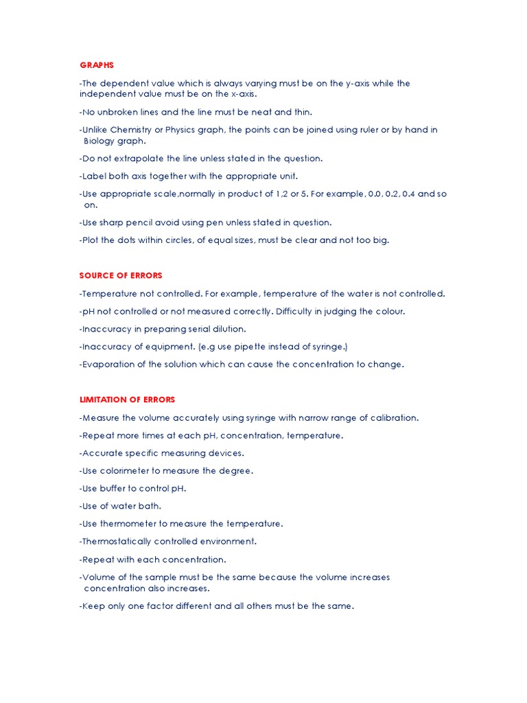 A Level Biology Practical Notes | PDF | Ph | Temperature