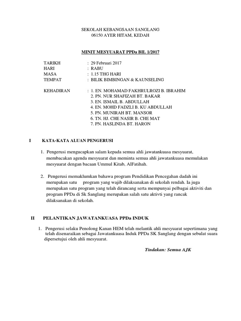 Minit Mesyuarat Ppda 2017 | PDF