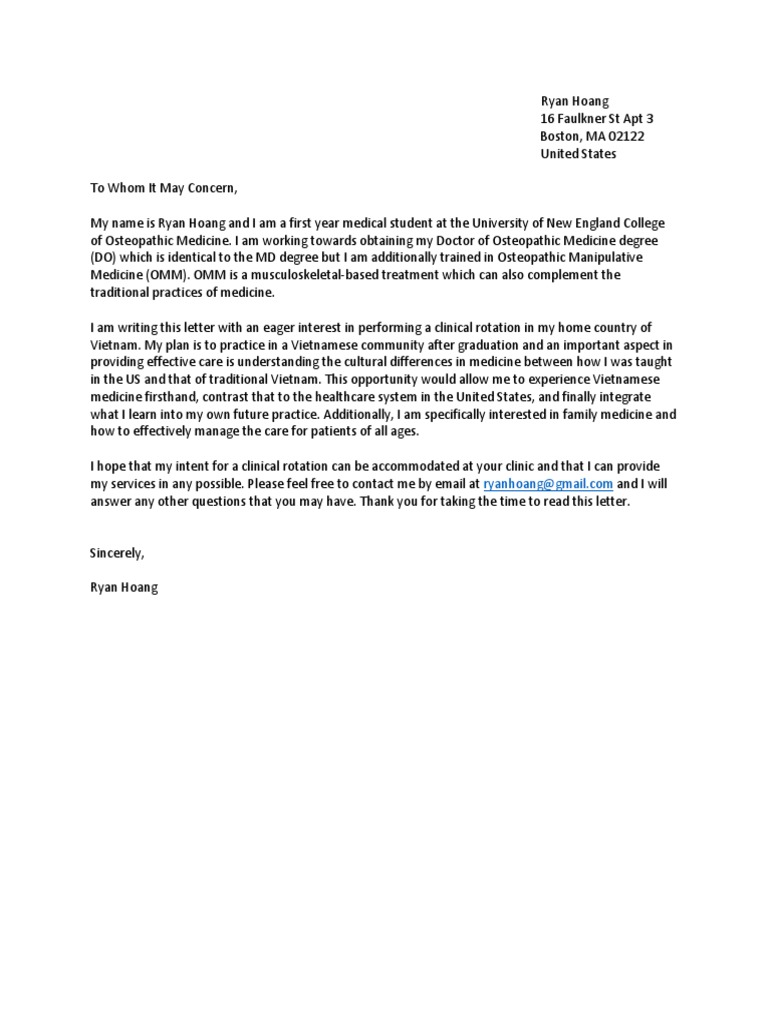 Letter of Intent Vietnam Rotation | PDF