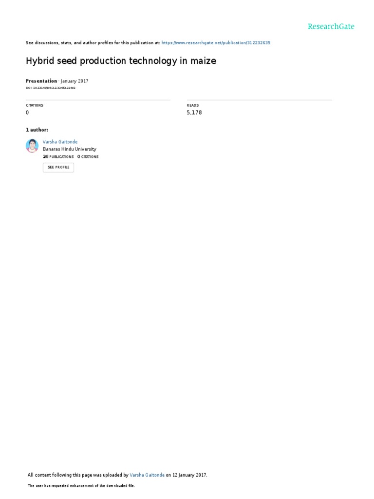 Hybrid Seed Production Technology in Maize | PDF | Maize | Seed