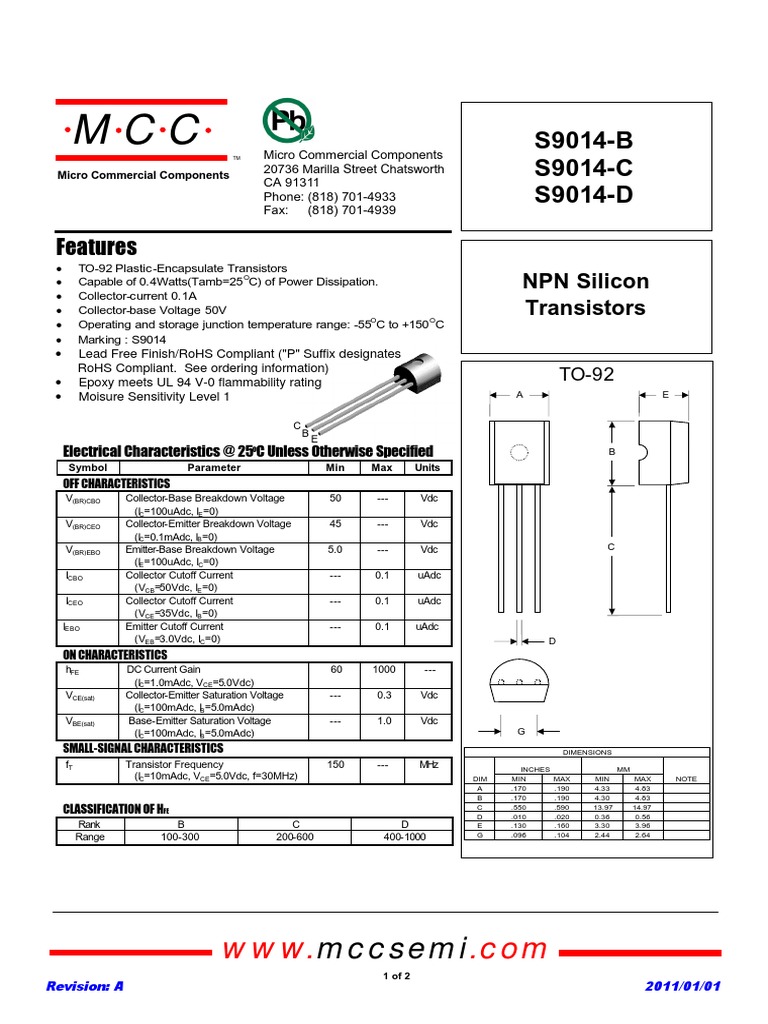 Transistor s9014 | PDF | Transistor | Bipolar Junction Transistor