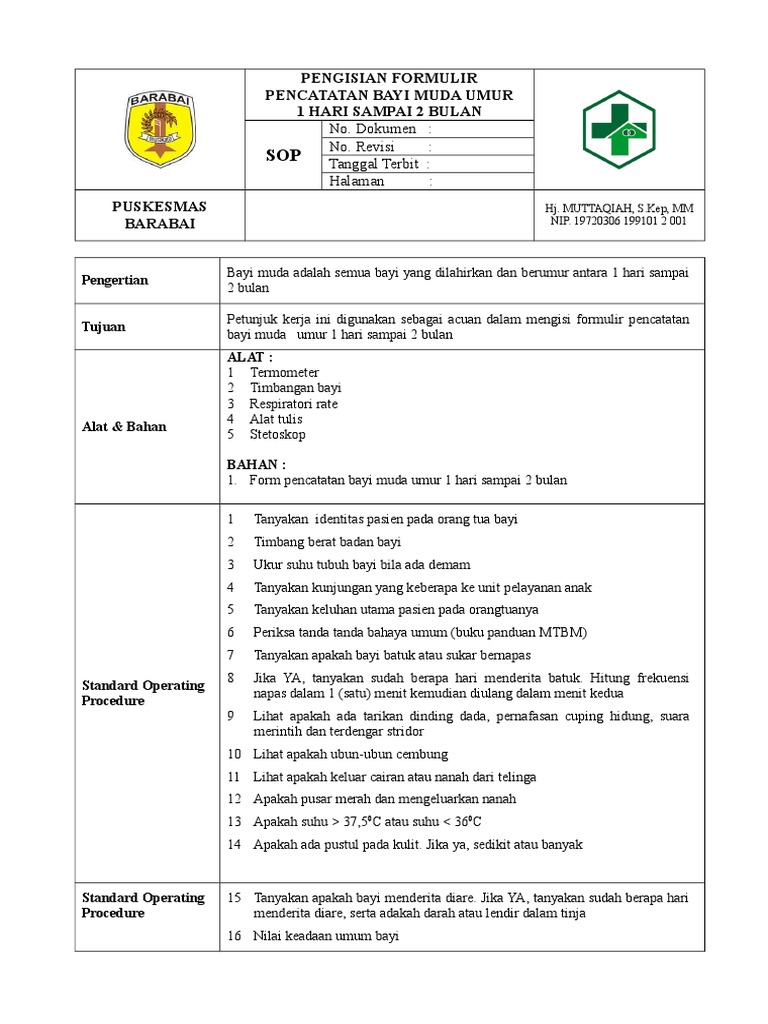 Contoh Sop Format Mtbs Bayi | PDF