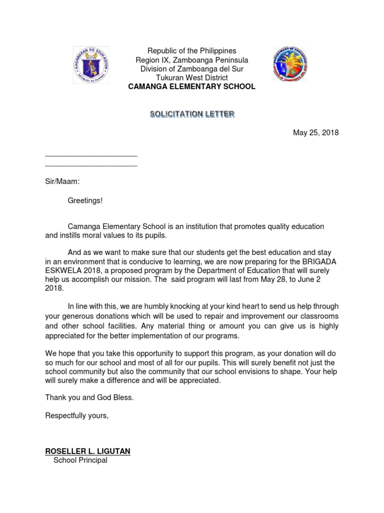 Brigada Eskwela Solicitation Letter