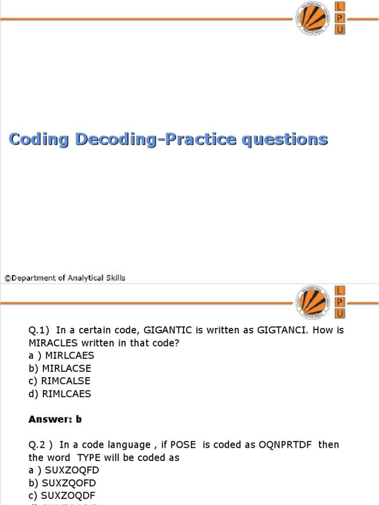 Coding Decoding Tutorial | Download Free PDF | Notation | Communication