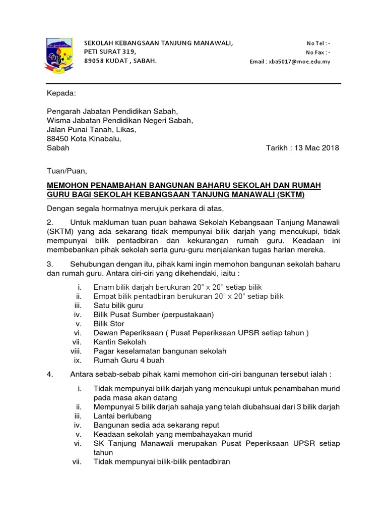 Contoh Surat Permohonan Bangunan Sekolah | PDF