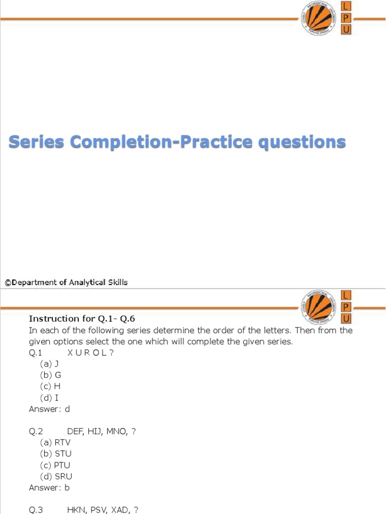 Series Completion Practice Questions Guide | PDF