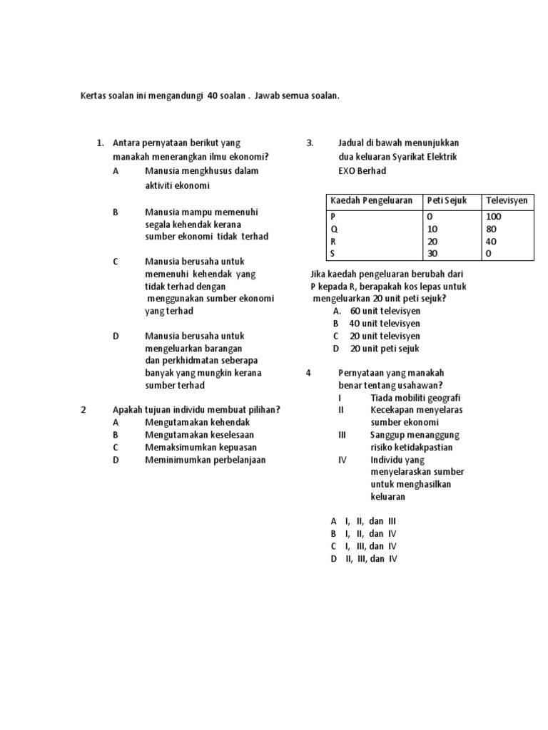 Soalan Obj Ekonomi Asas Part1 | PDF