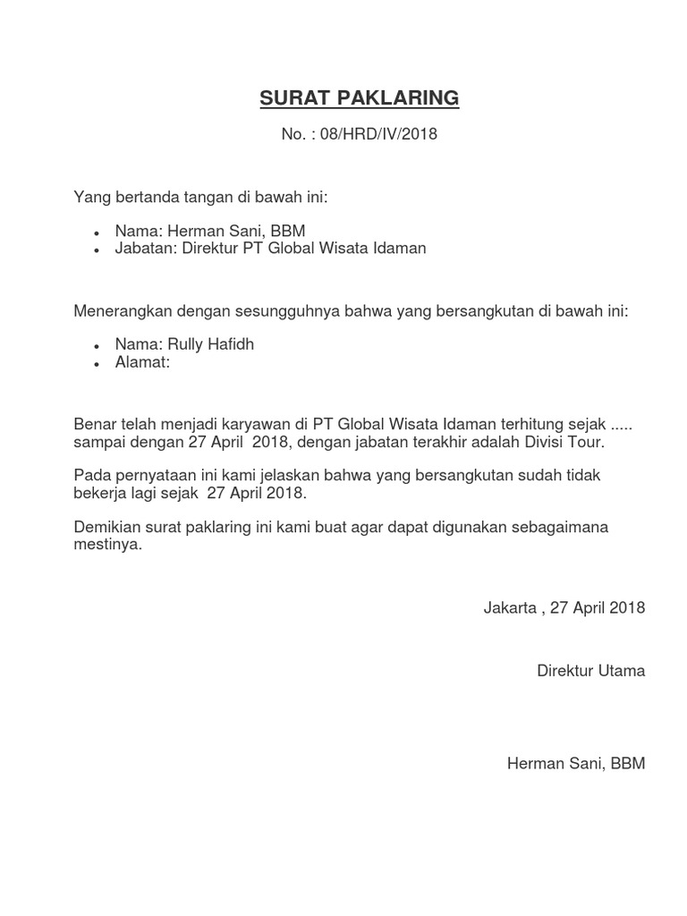 Surat Paklaring | PDF
