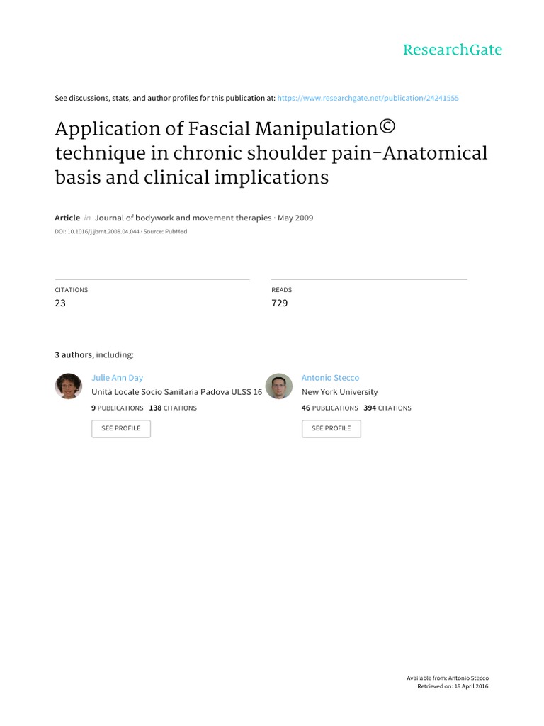 Application of Fascial Manipulation Technique in Chronic Shoulder Pain ...