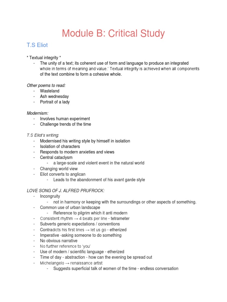 Mod B Notes | PDF | T. S. Eliot