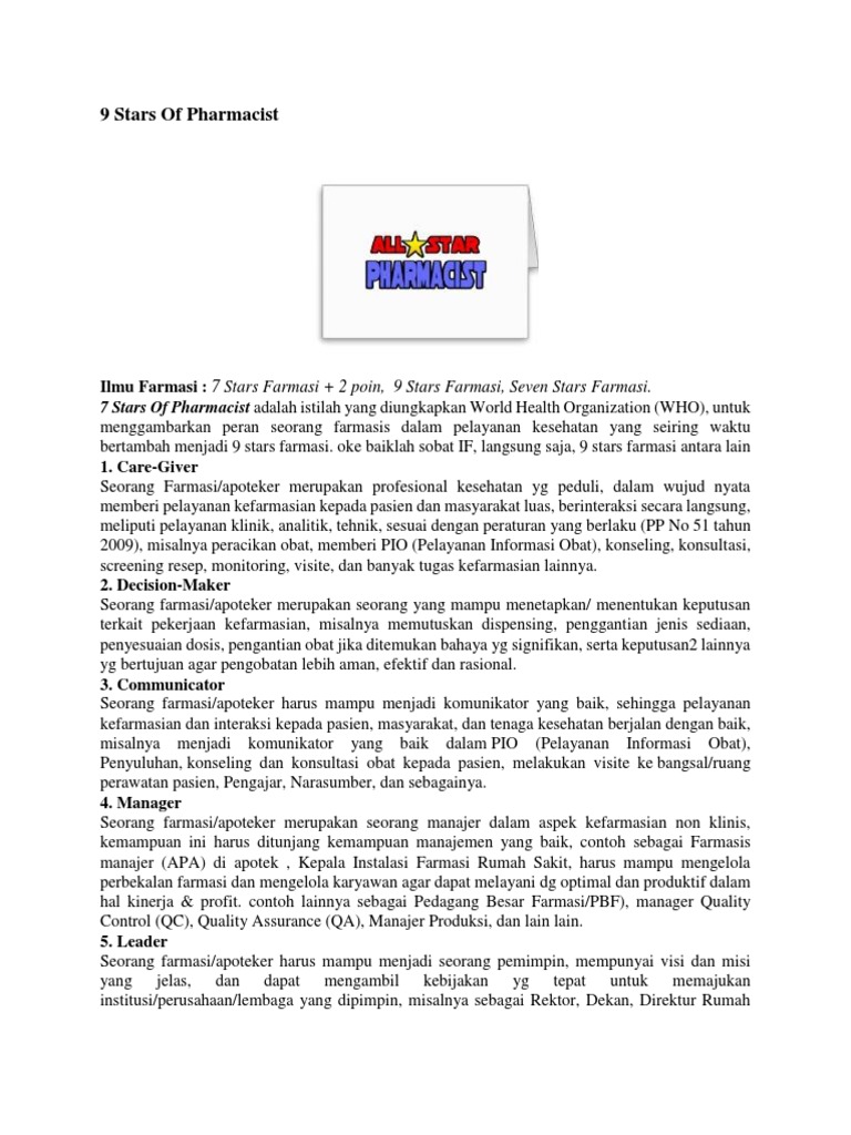 The Nine Stars of a Pharmacist: An Overview of the Expanding Roles and ...