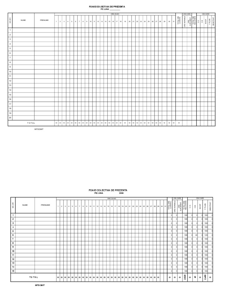 Foaie Prezenta Pontaj | PDF